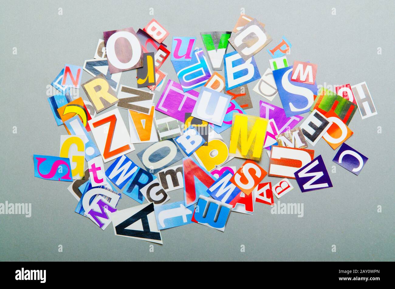 Newspaper clippings with various letters Stock Photo - Alamy