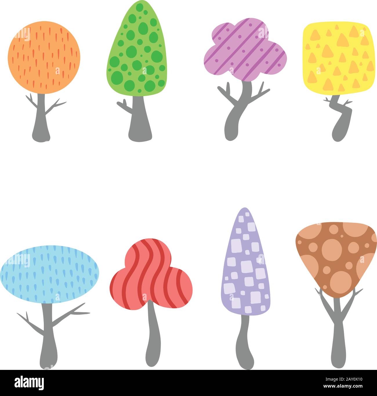 A Collection of Colorful Abstract Cartoon Trees to Make a Forest of ...