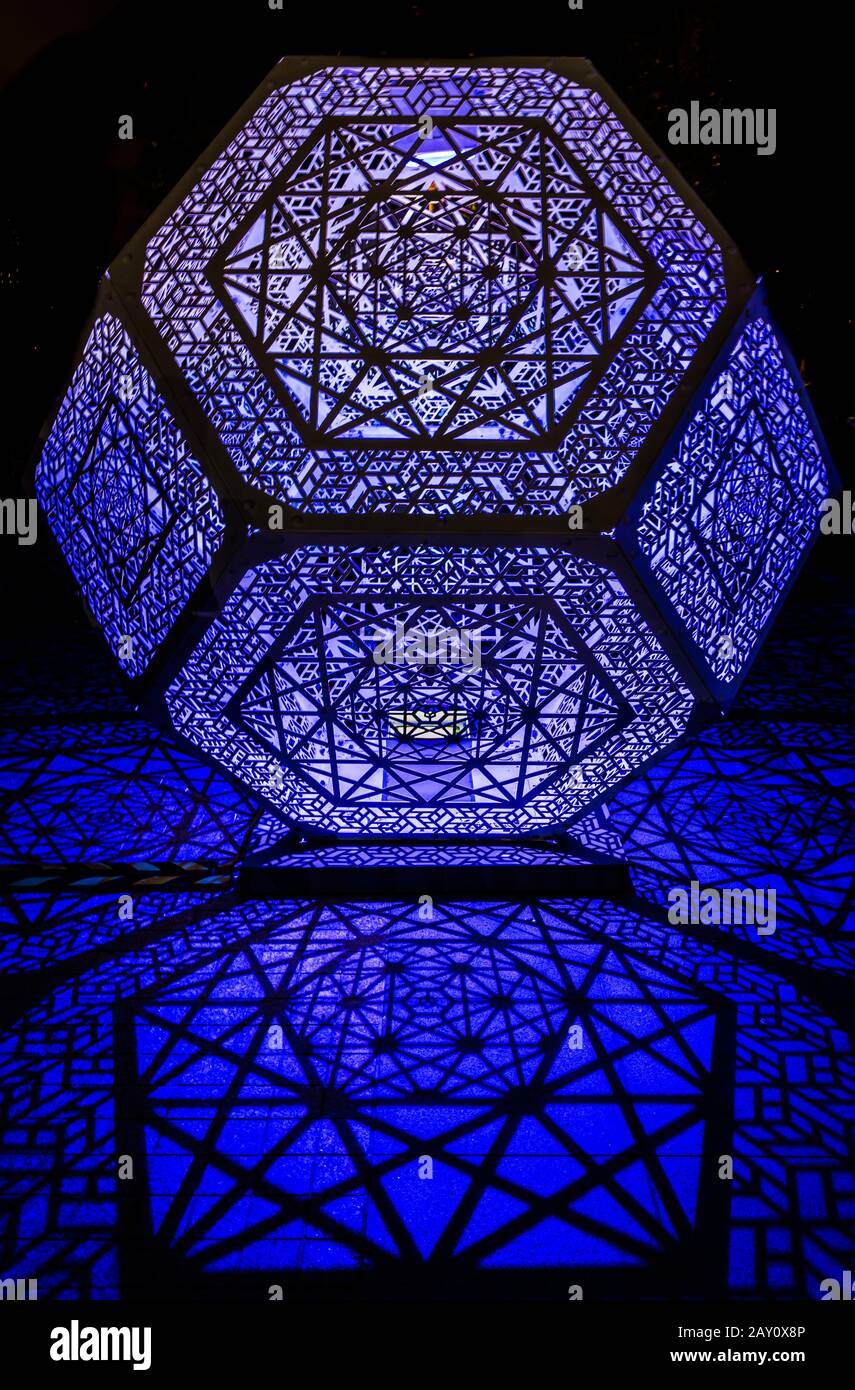 Artistic hexagonal displays with lights gives a mandala abstract ...