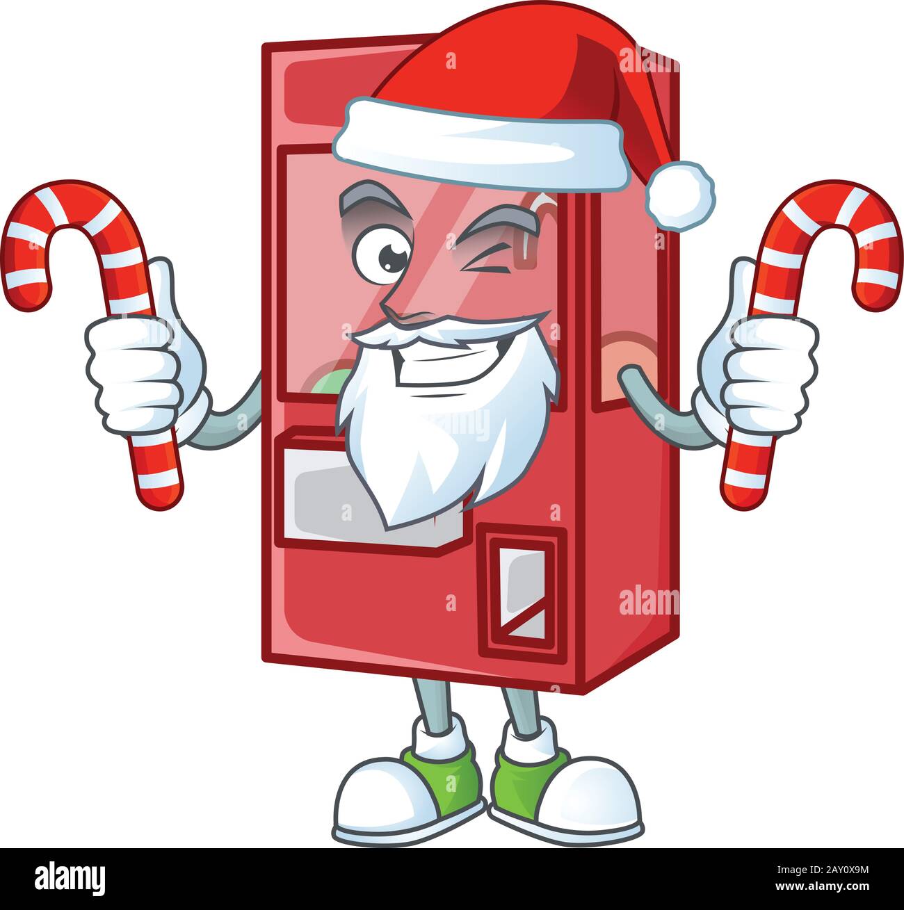 cartoon mascot style of toy claw machine in Santa costume with candy ...