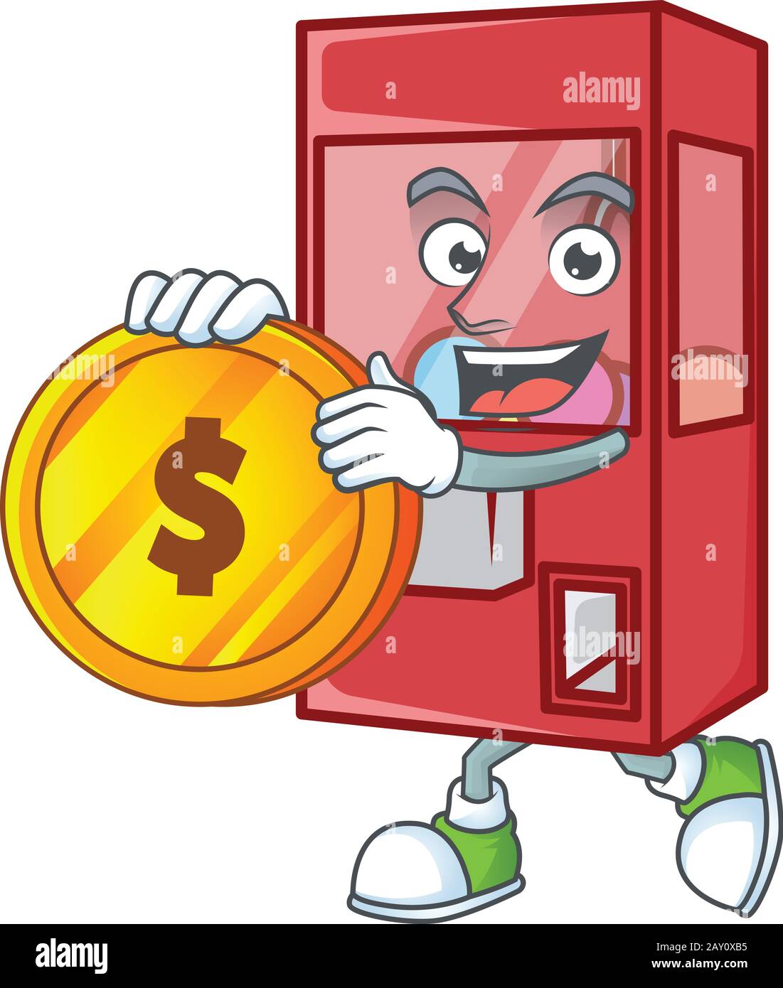 an elegant toy claw machine mascot cartoon design with gold coin Stock ...