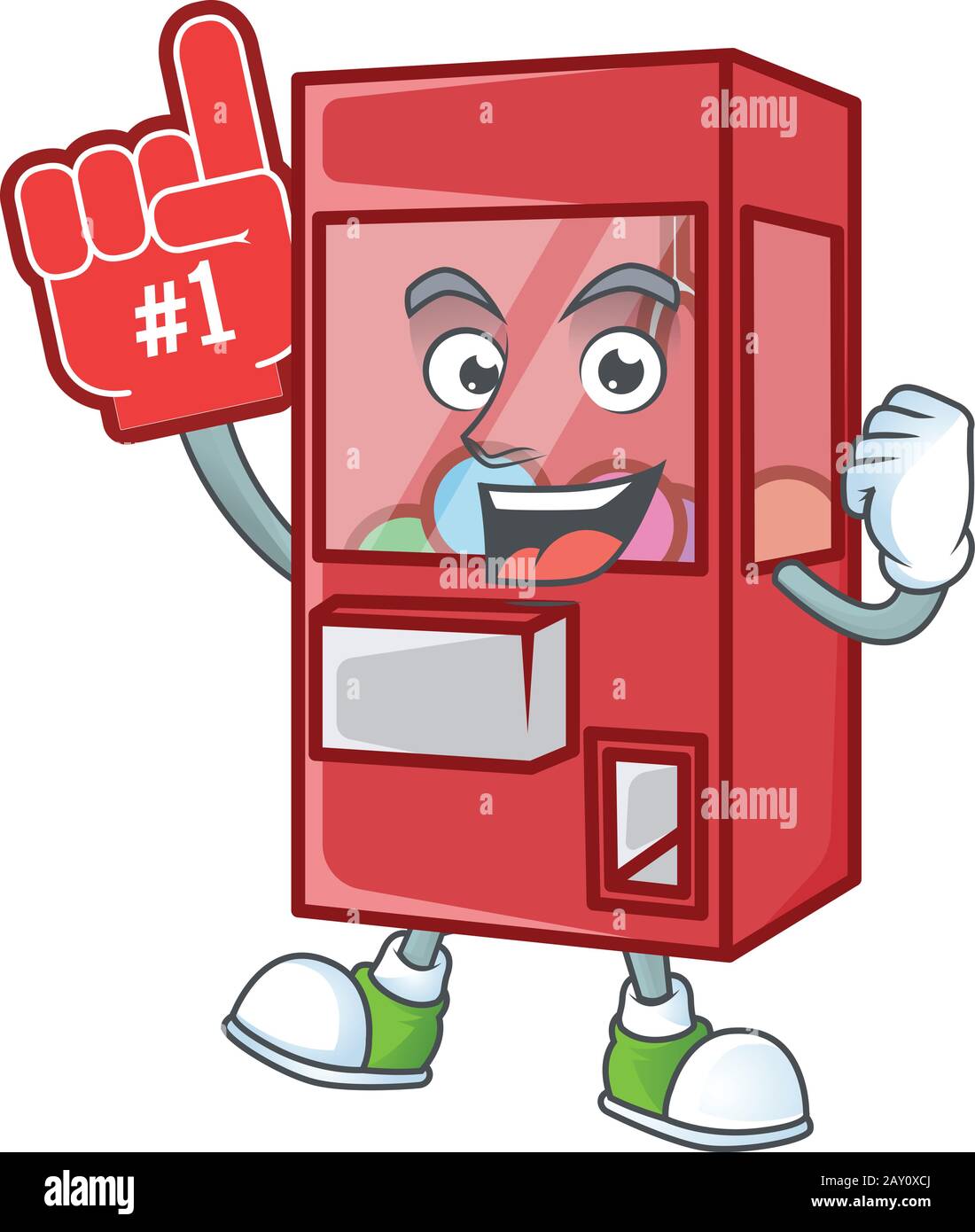 A cartoon design of toy claw machine holding a Foam finger Stock Vector ...