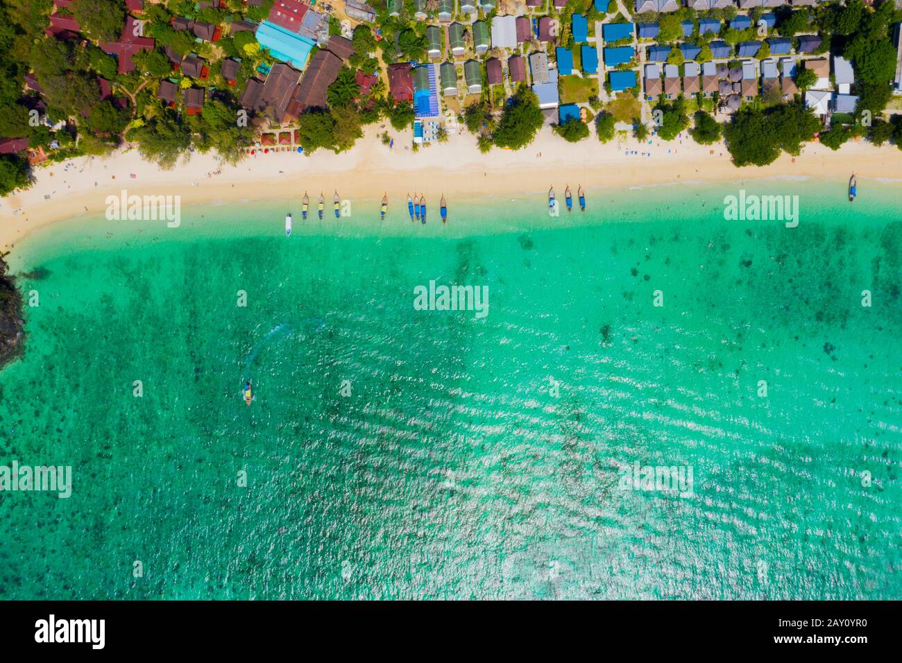 View from above, stunning aerial view of a beautiful tropical beach ...