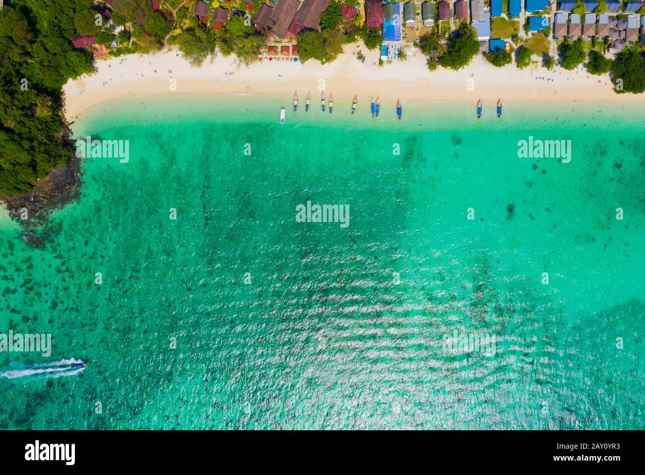 View from above, stunning aerial view of a beautiful tropical beach ...