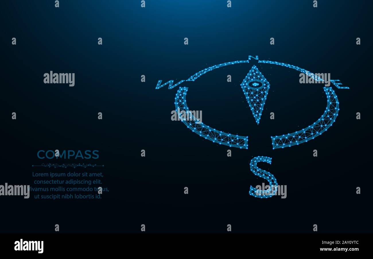 Compass low poly design, Earth's magnetic poles wireframe mesh ...