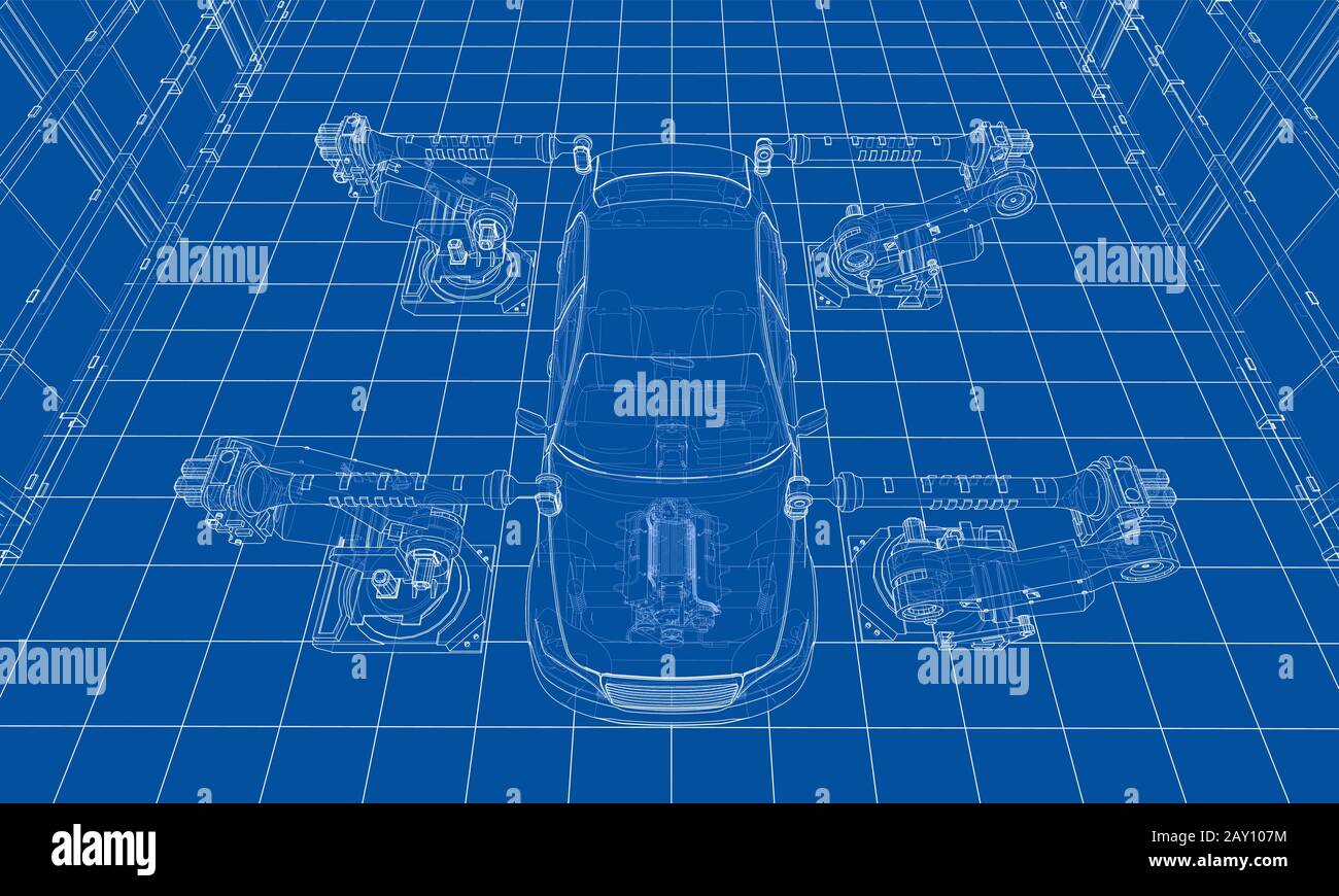Assembly of motor vehicle. Robotic equipment makes Assembly of car ...