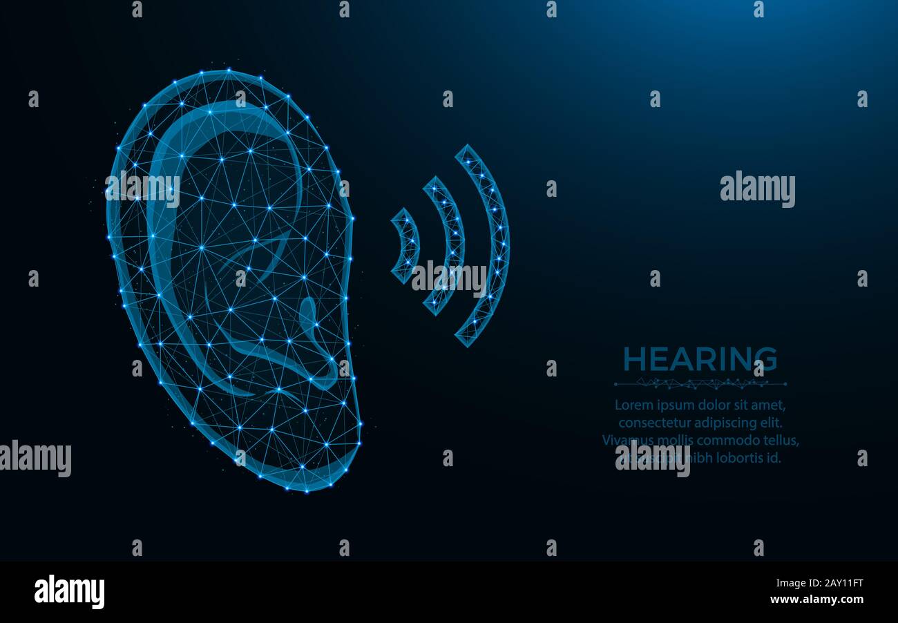 Hearing low poly design, Human ear wireframe mesh polygonal vector ...