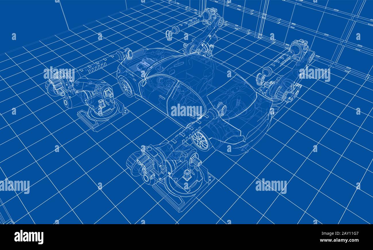 Assembly of motor vehicle. Robotic equipment makes Assembly of car ...