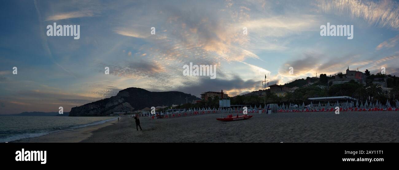 Sunset on the beach of Finale Ligure - Liguria - I Stock Photo - Alamy