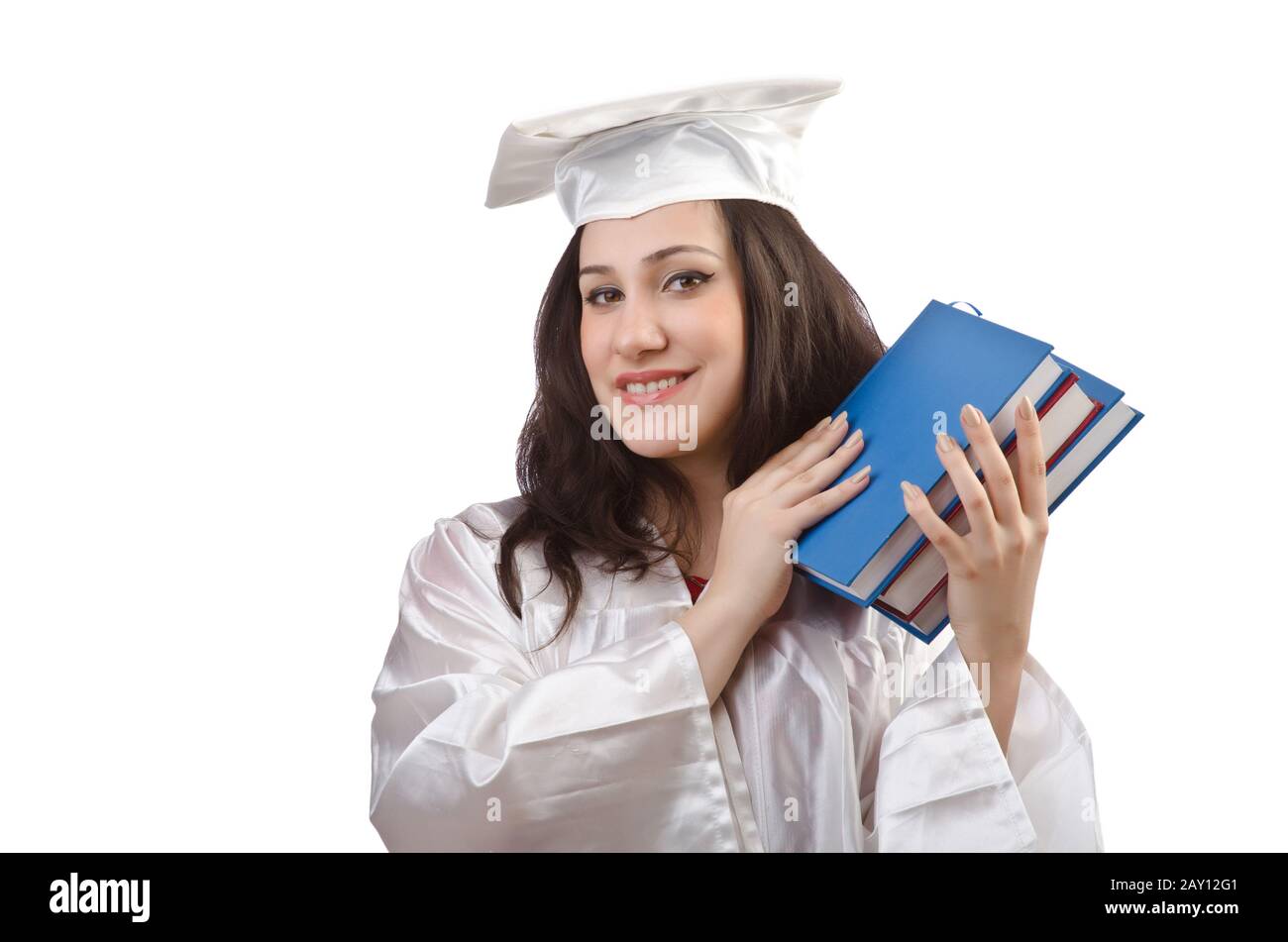 Happy graduate on white background Stock Photo - Alamy