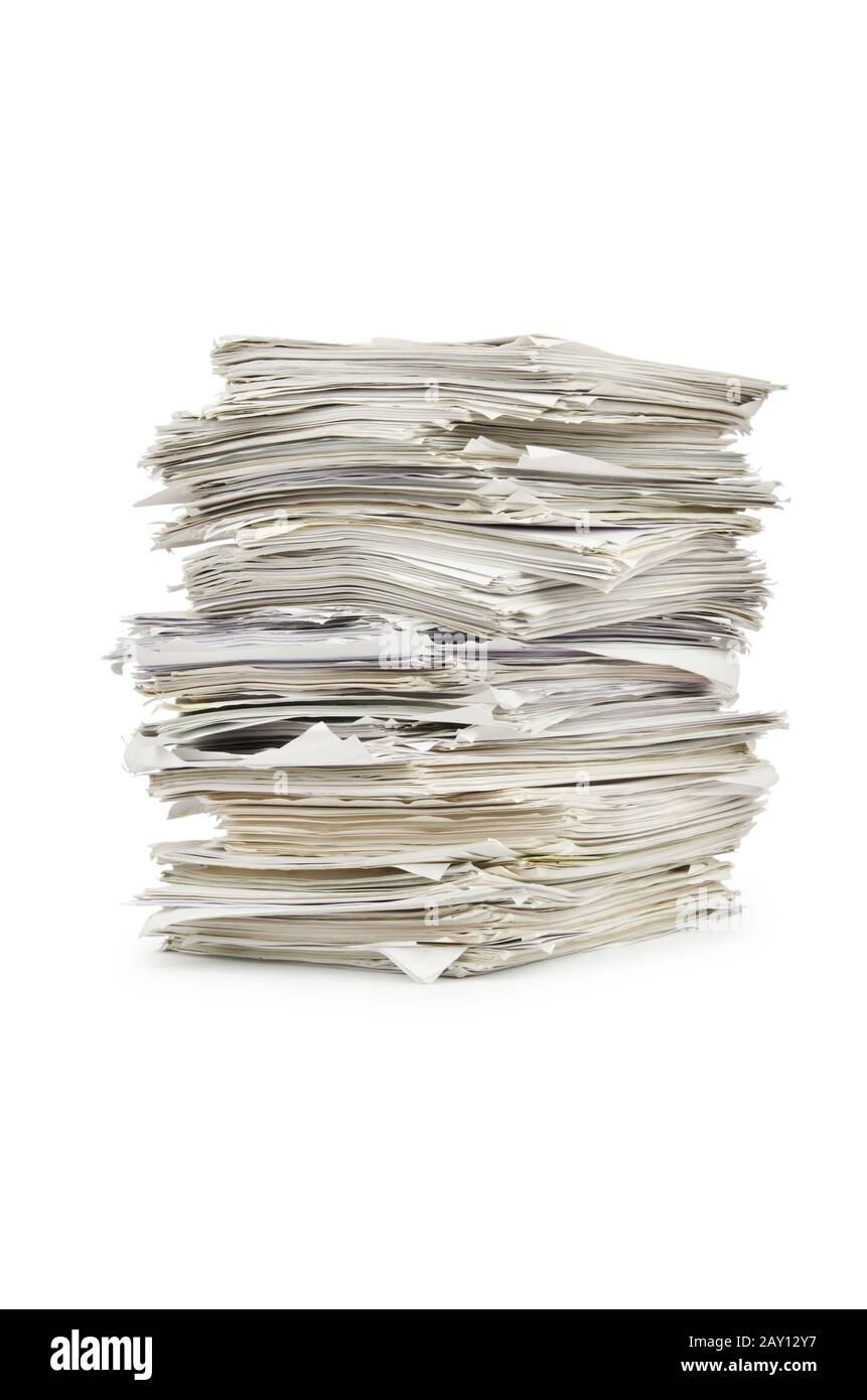 Pile of papers on white Stock Photo - Alamy