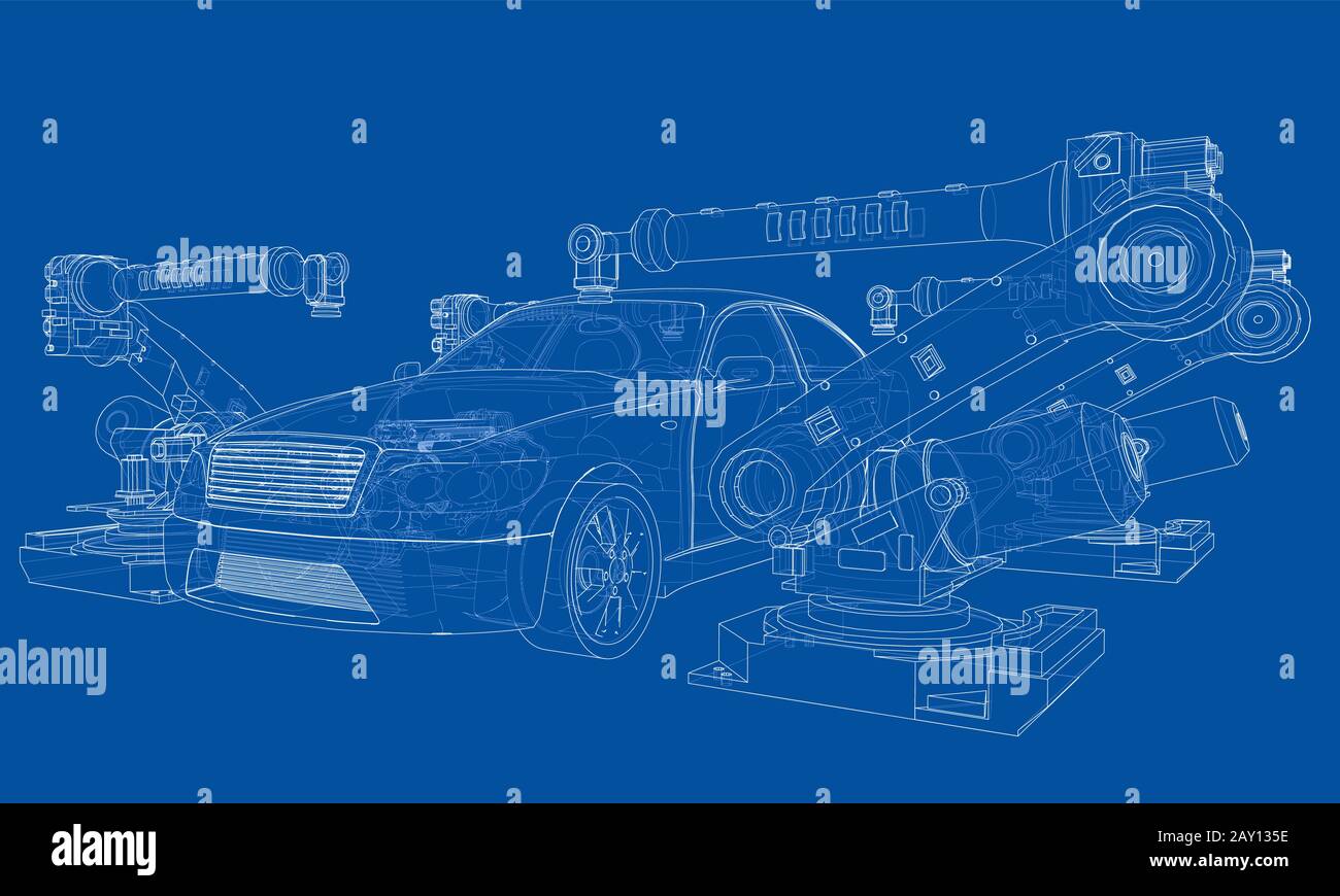 Assembly of motor vehicle. Robotic equipment makes Assembly of car ...