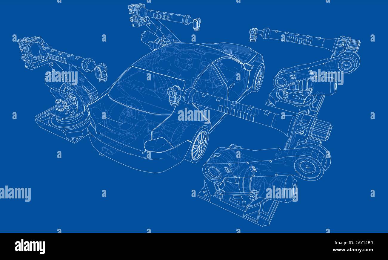 Assembly of motor vehicle. Robotic equipment makes Assembly of car ...