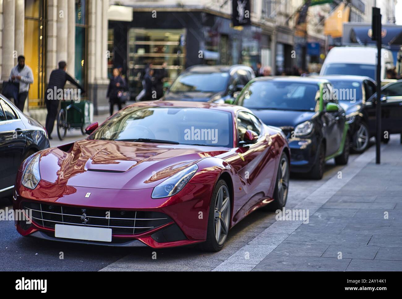 LONDON, UNITED KINGDOM - Apr 10, 2019: Ferrari sport car on streets of ...