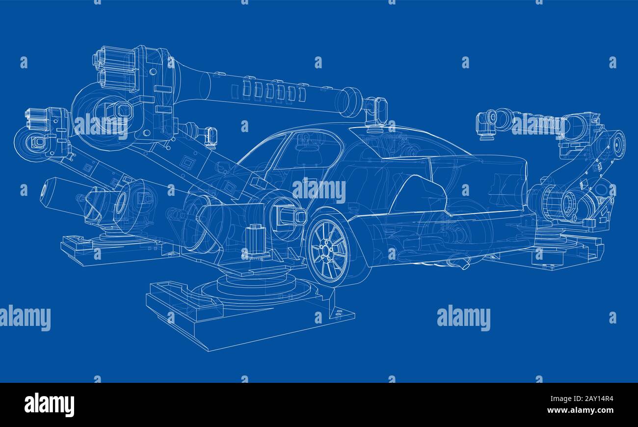 Assembly of motor vehicle. Robotic equipment makes Assembly of car ...