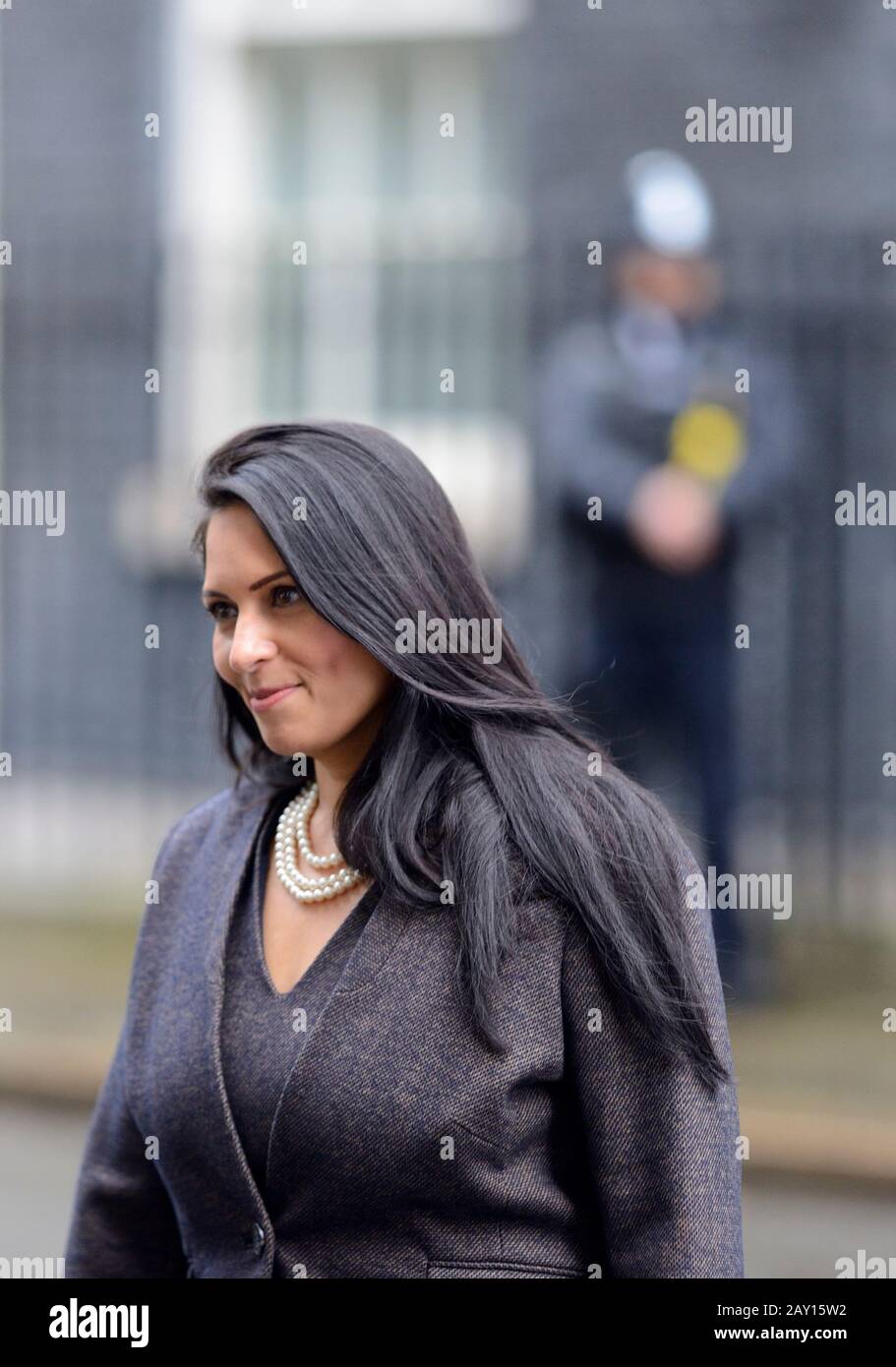 Priti Patel MP in Downing Street on the day she retained her job as ...