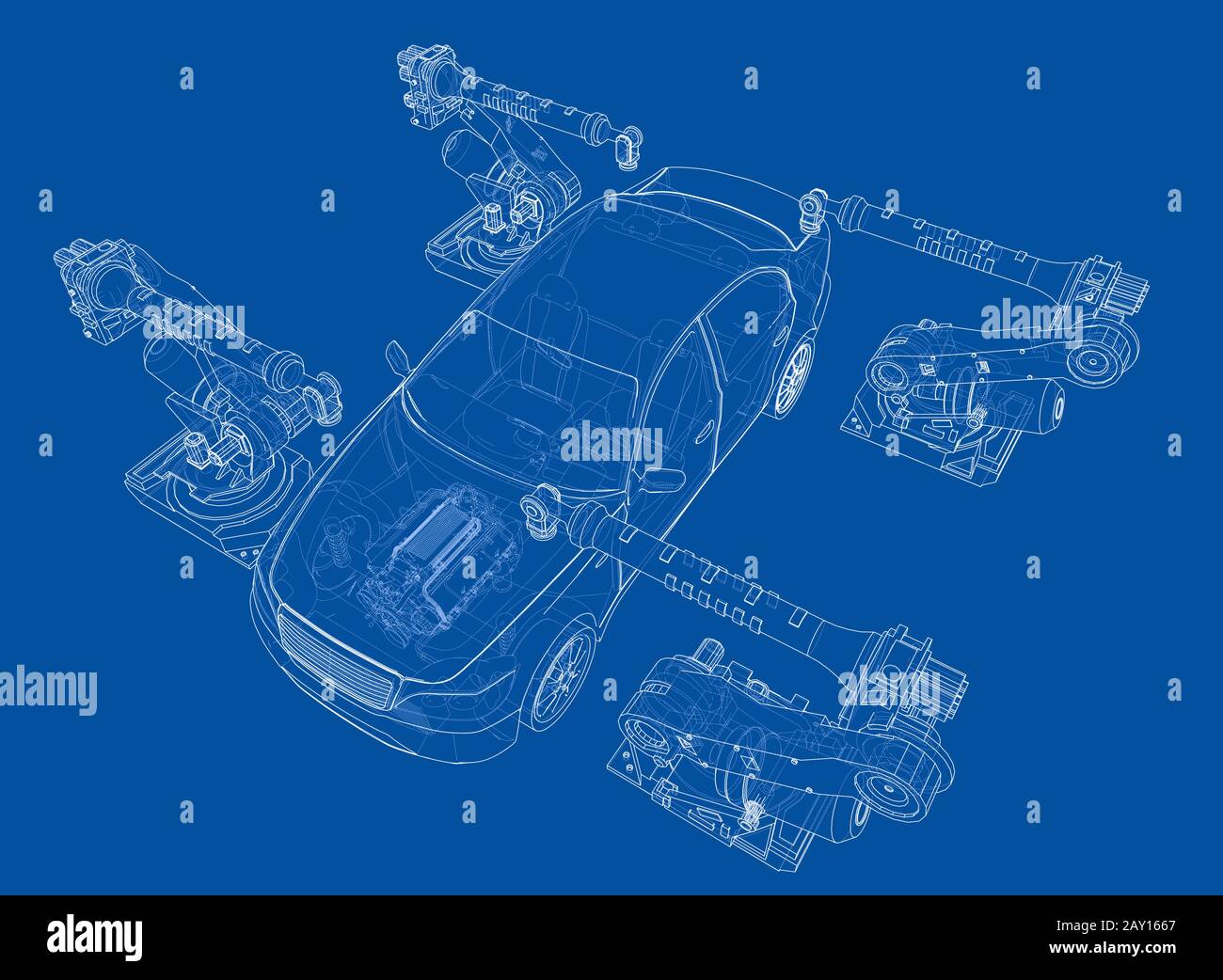 Assembly of motor vehicle. Robotic equipment makes Assembly of car ...