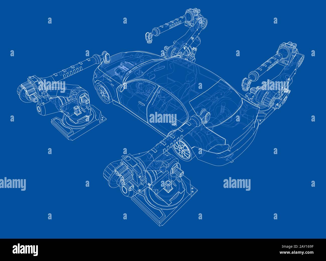 Assembly of motor vehicle. Robotic equipment makes Assembly of car ...