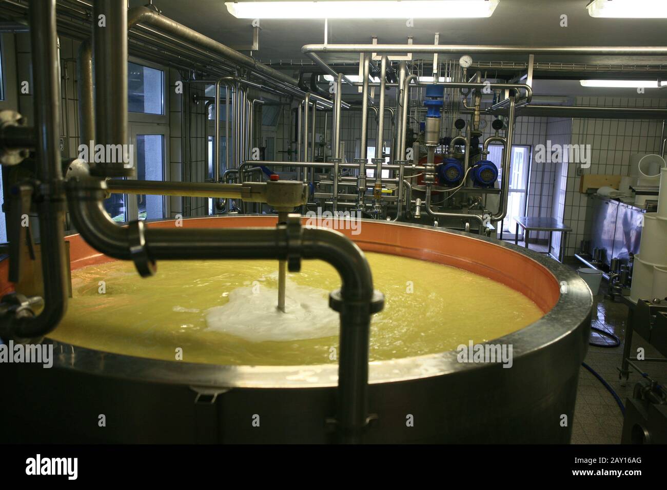 Cheese production in the alpine dairy Stock Photo - Alamy