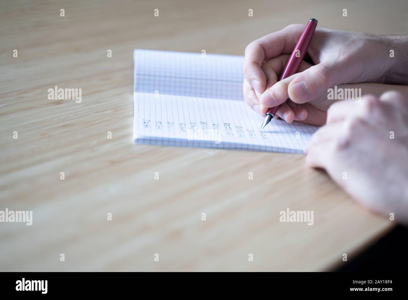 top view of Caucasian adult father helping his child daughter or son ...