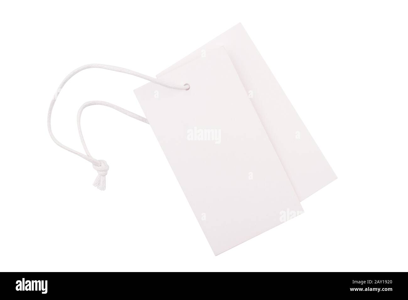 perspective closeup view of blank expensive white cardboard price tag ...