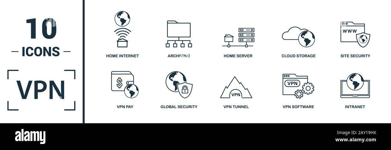 Vpn icon set. Include creative elements , archiving, site security ...