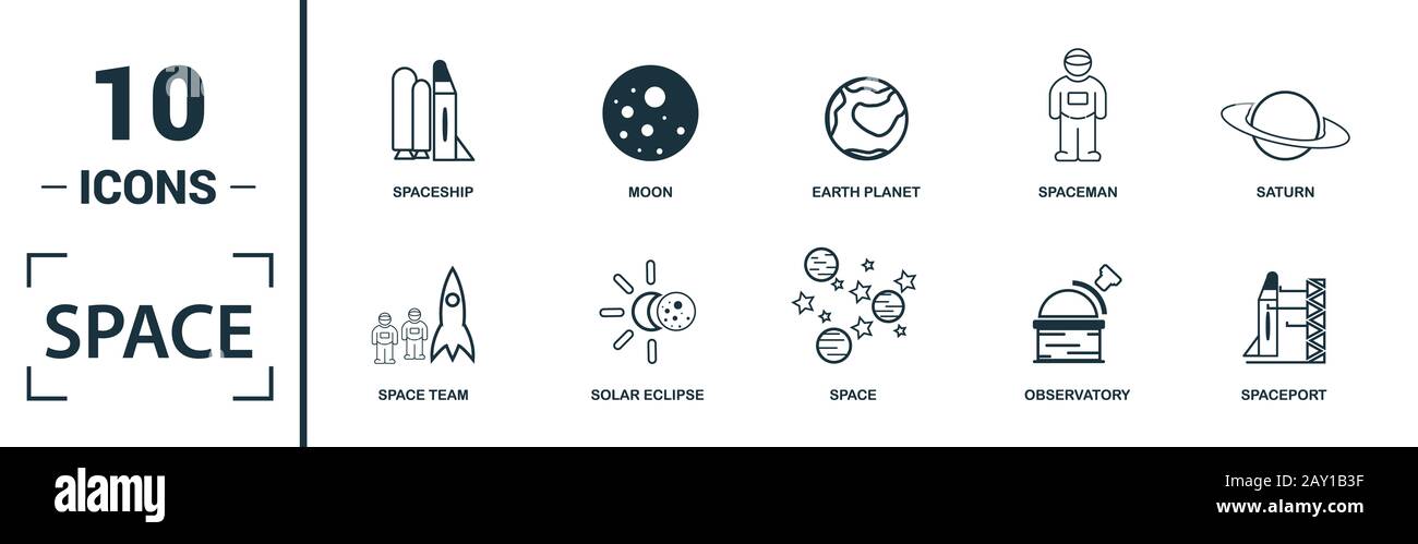 Space icon set. Include creative elements earth planet, stars ...