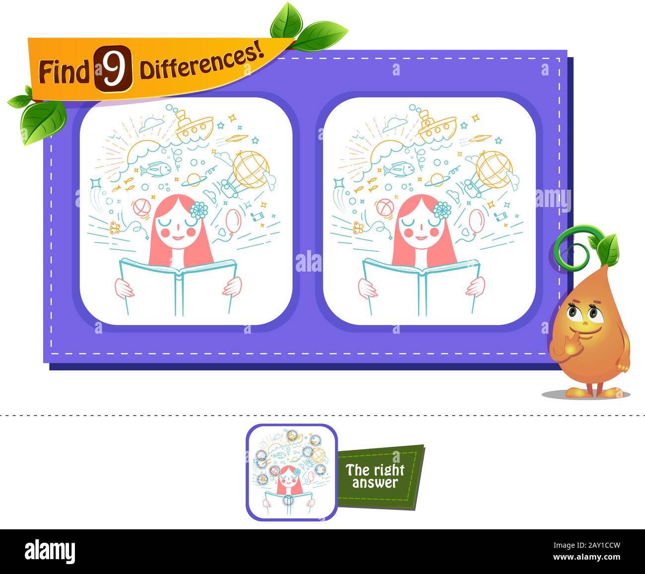 visual game for children and adults. Task game to find 9 differences ...