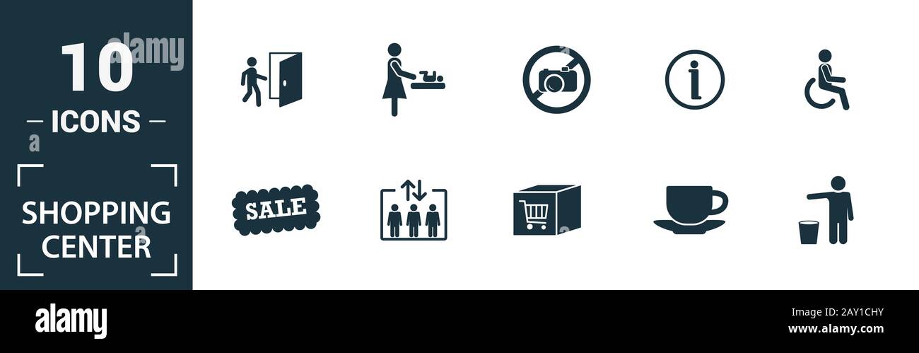 Shopping Center Icons icon set. Include creative elements stairway up ...