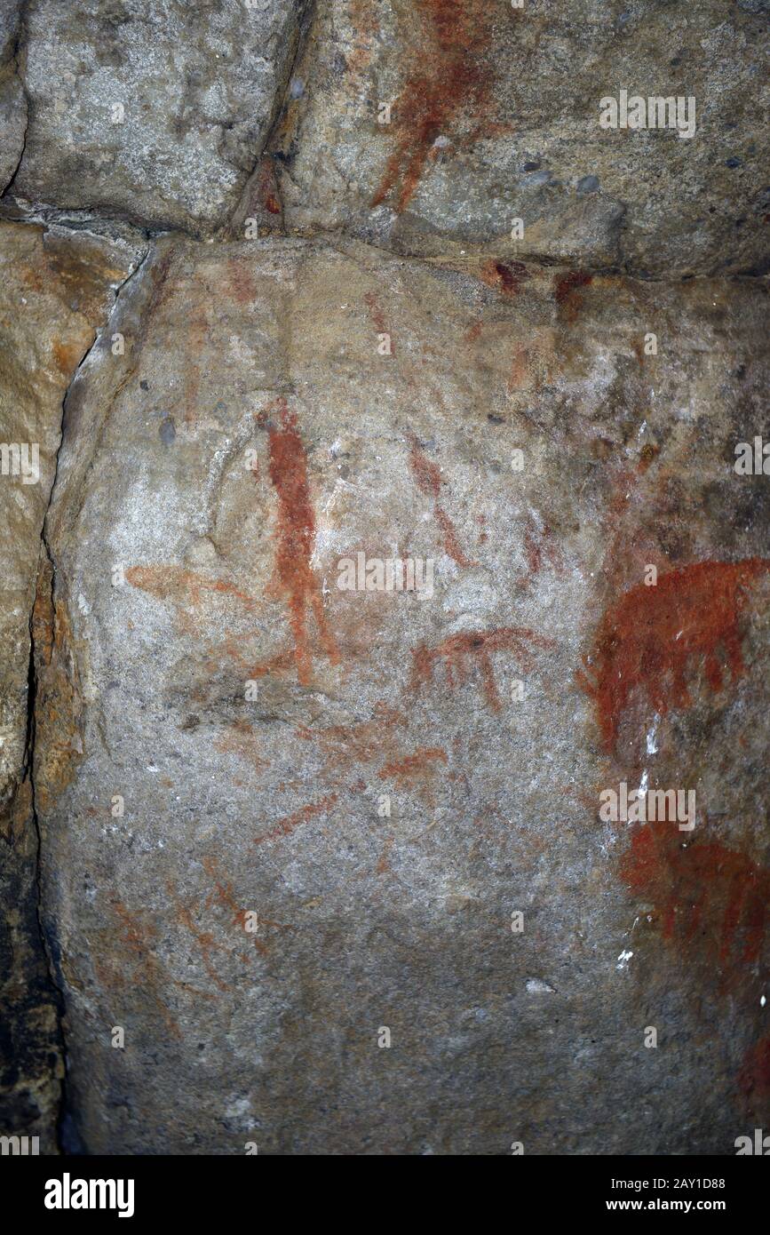 Old rock paintings of the San, indigenous people of South Africa ...