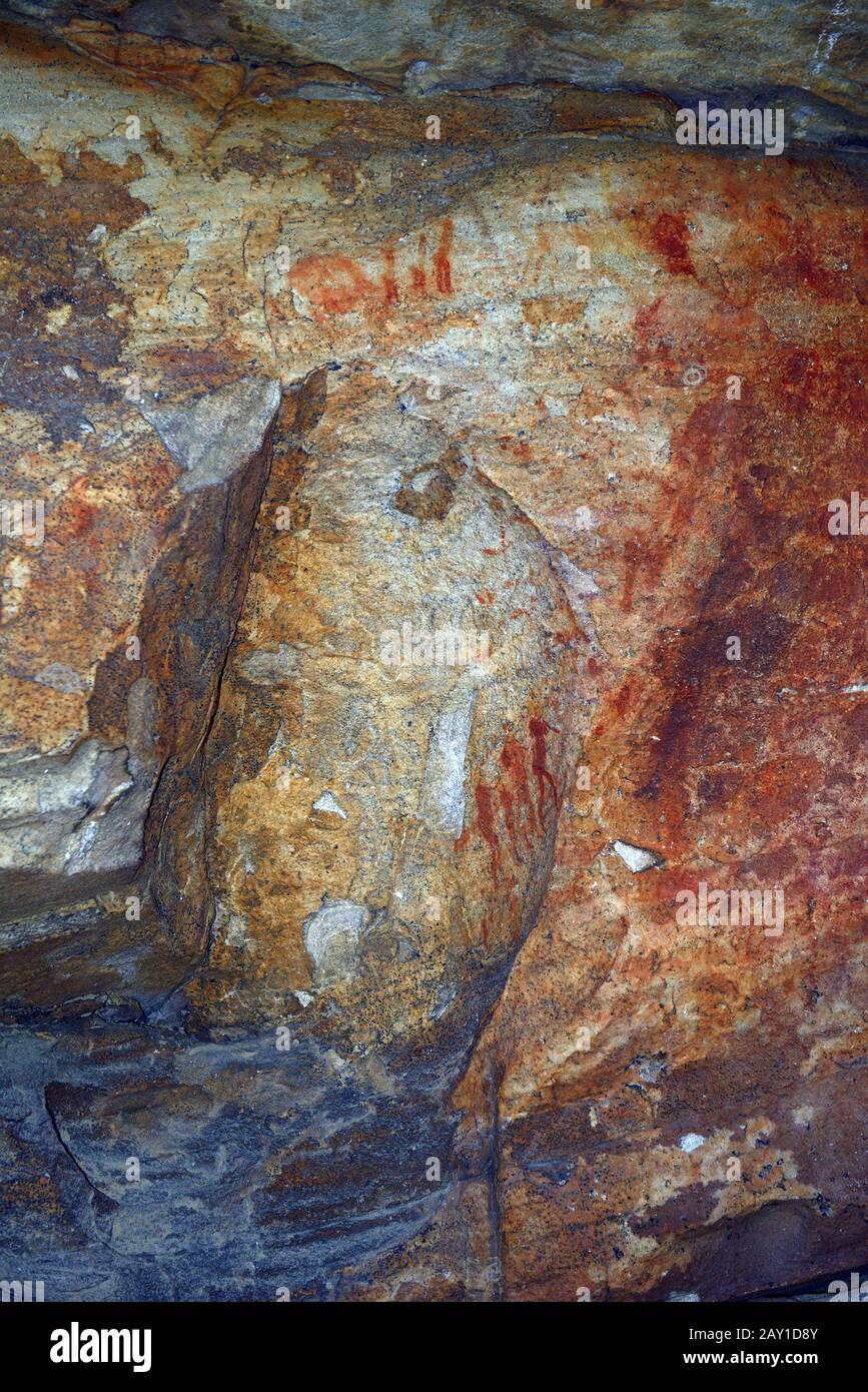 Old rock paintings of the San, indigenous people of South Africa ...