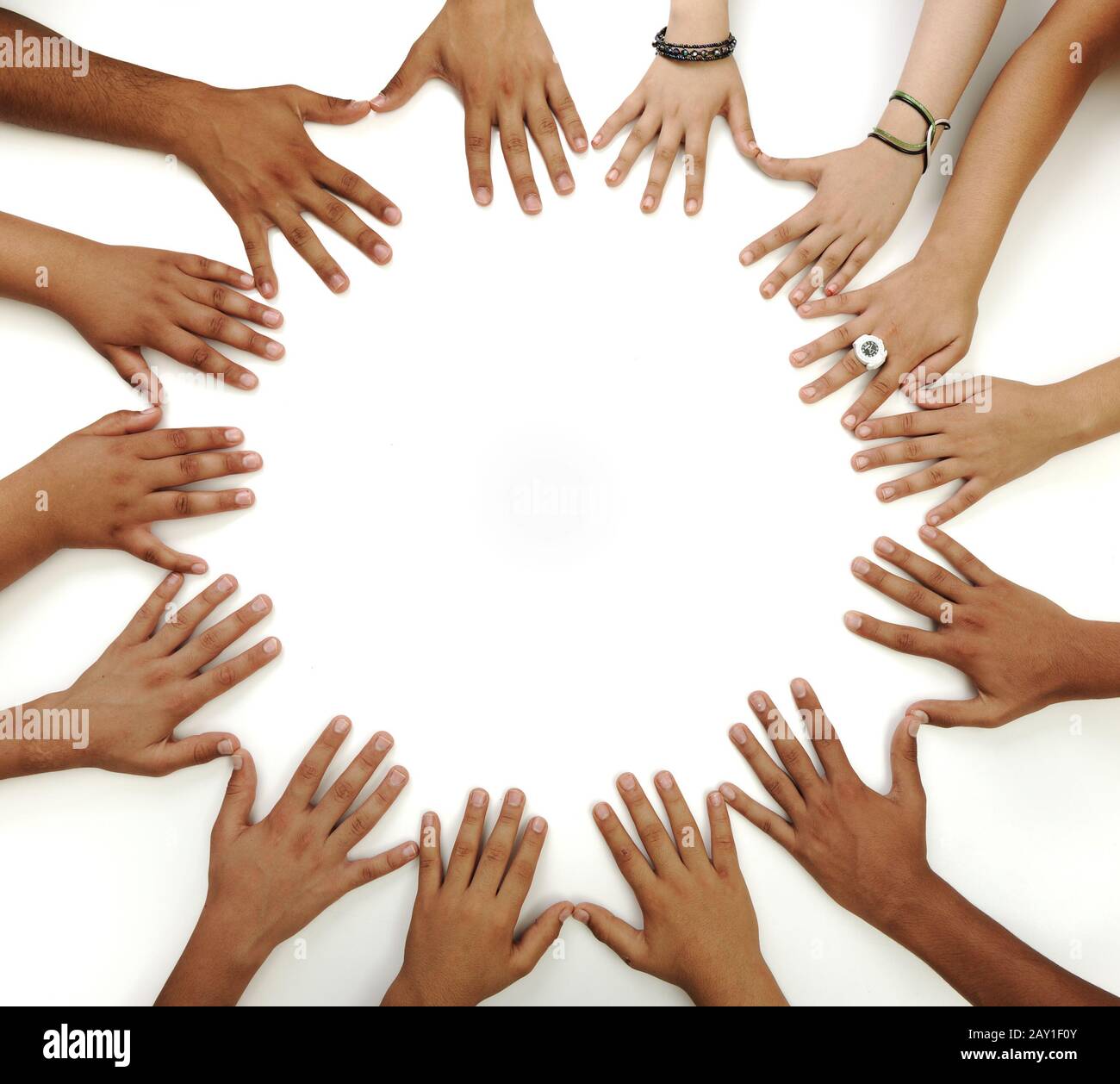 Many hands on white background Stock Photo - Alamy