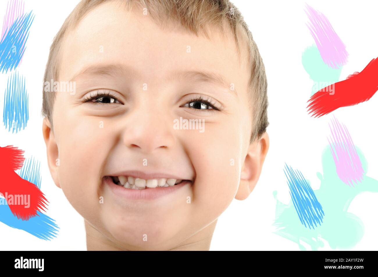 Happy boy smiling, colors around, isolated Stock Photo - Alamy