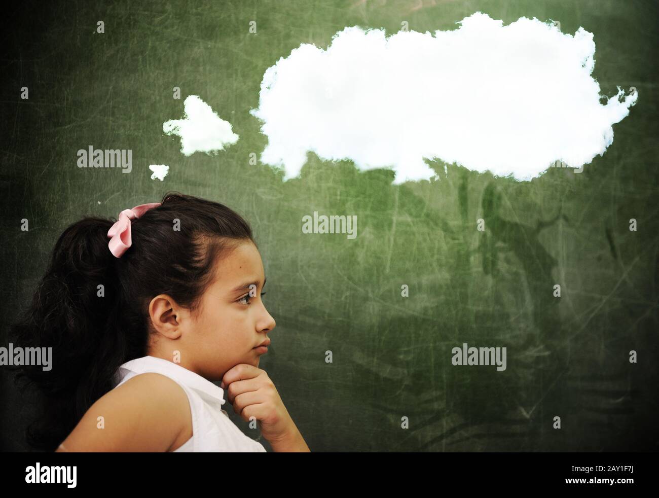 Education activities in classroom at school, smart girl thinking, copy ...