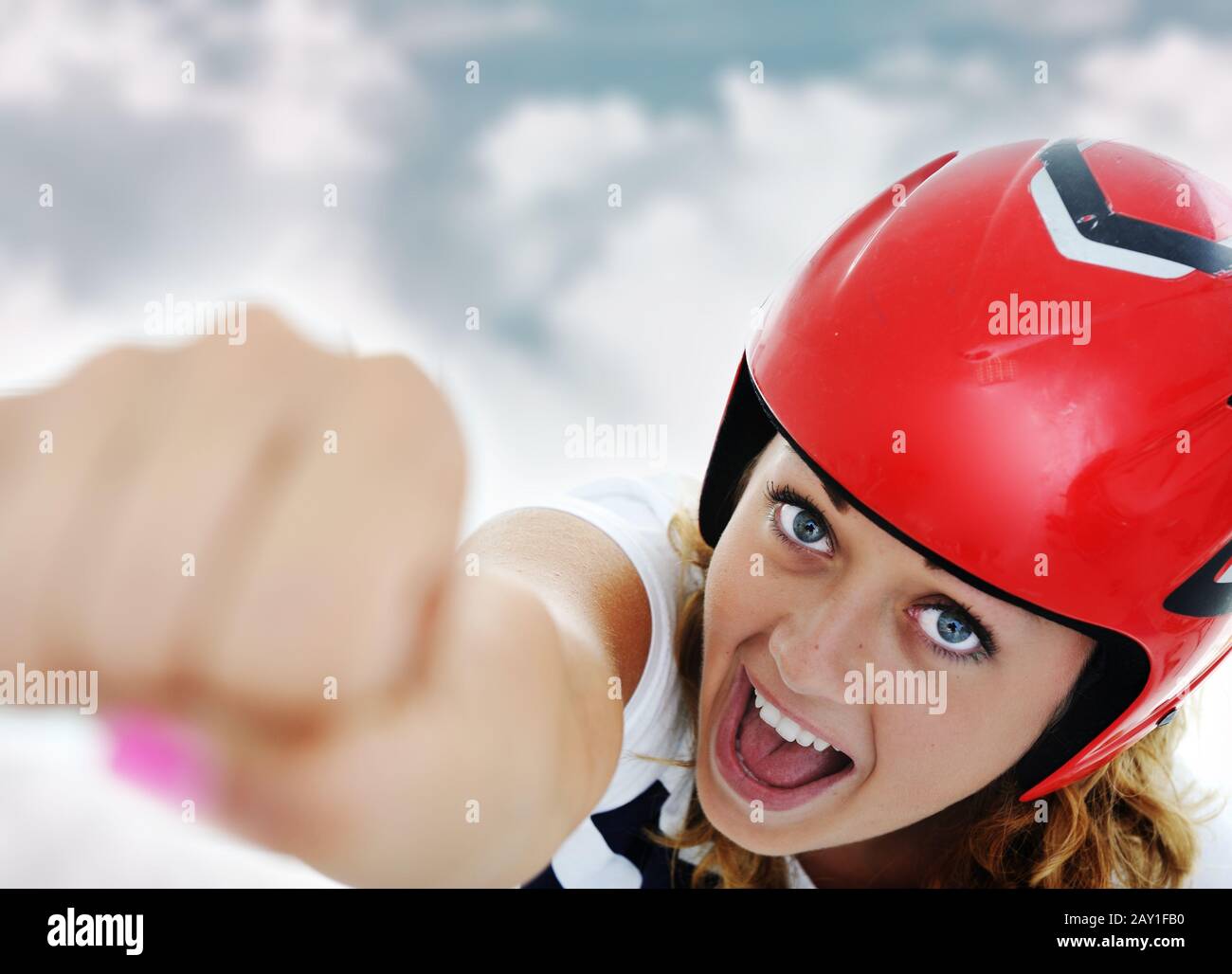 Super hero woman flying Stock Photo - Alamy