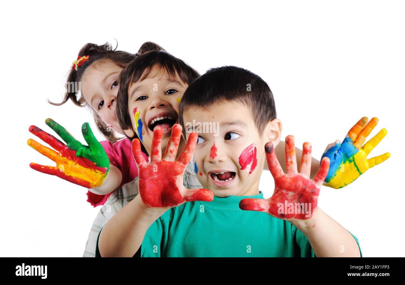 Happy children with colors Stock Photo - Alamy
