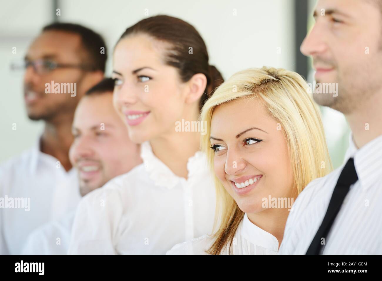 Successful business people in line Stock Photo - Alamy