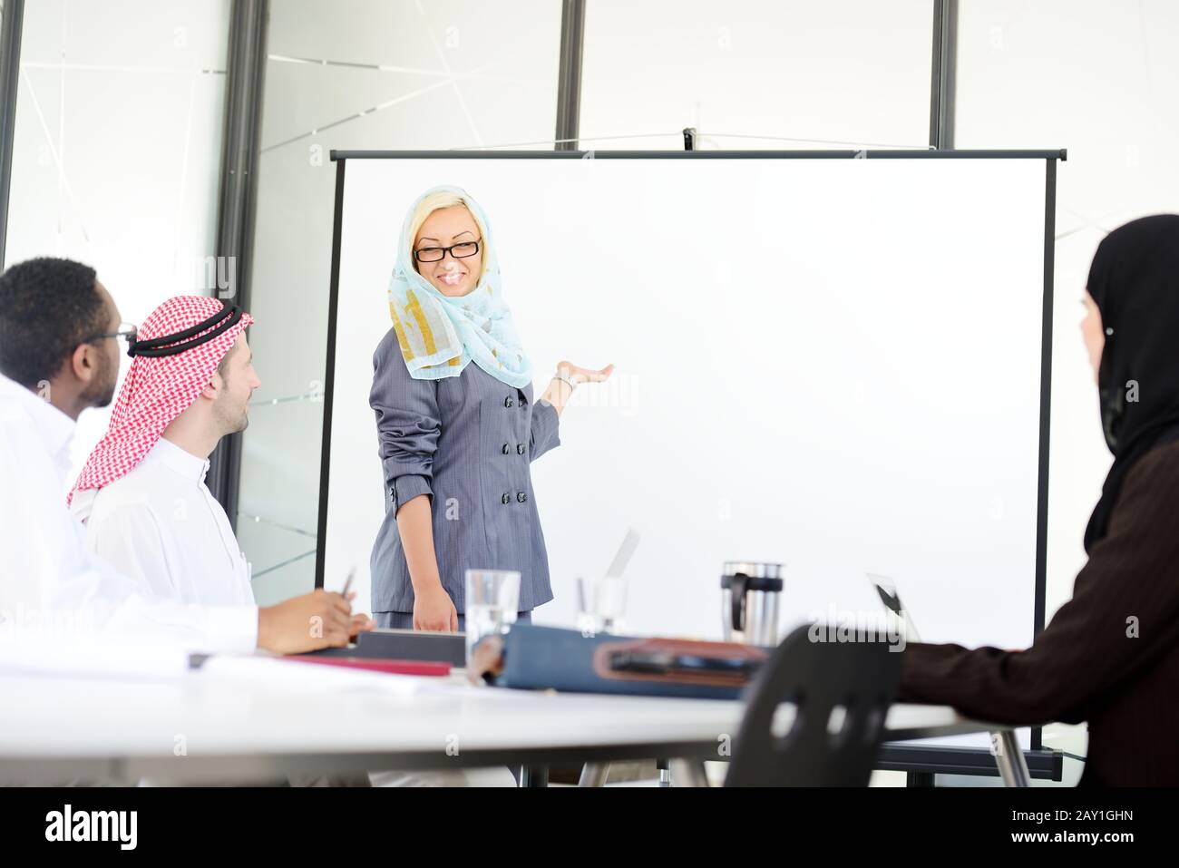 Arabic middle eastern woman having a business presentation with copy ...