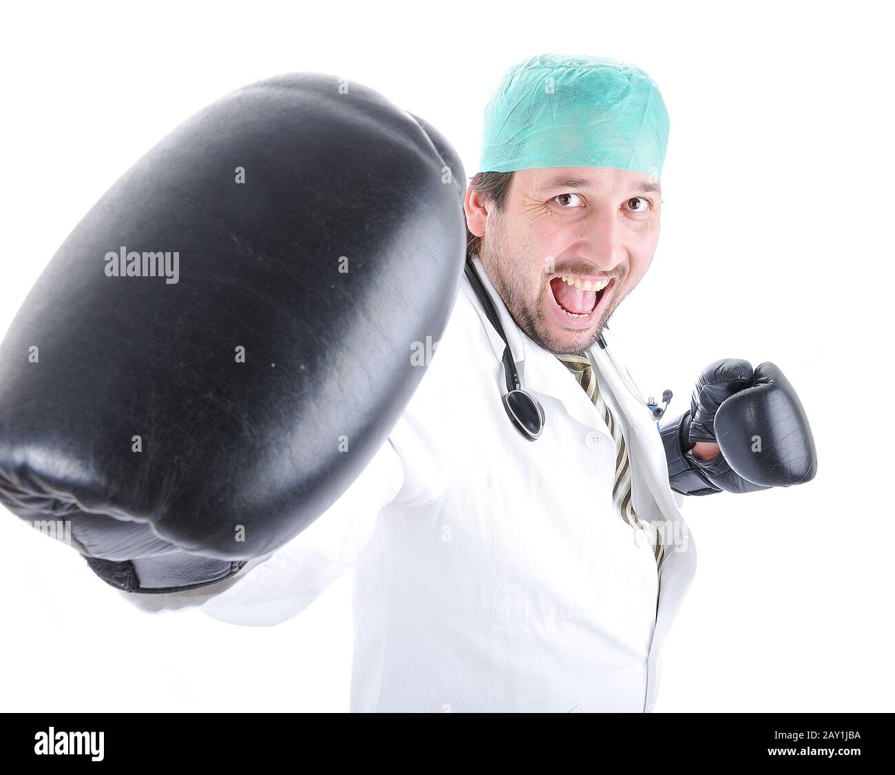 Young doctor with boxing gloves Stock Photo - Alamy