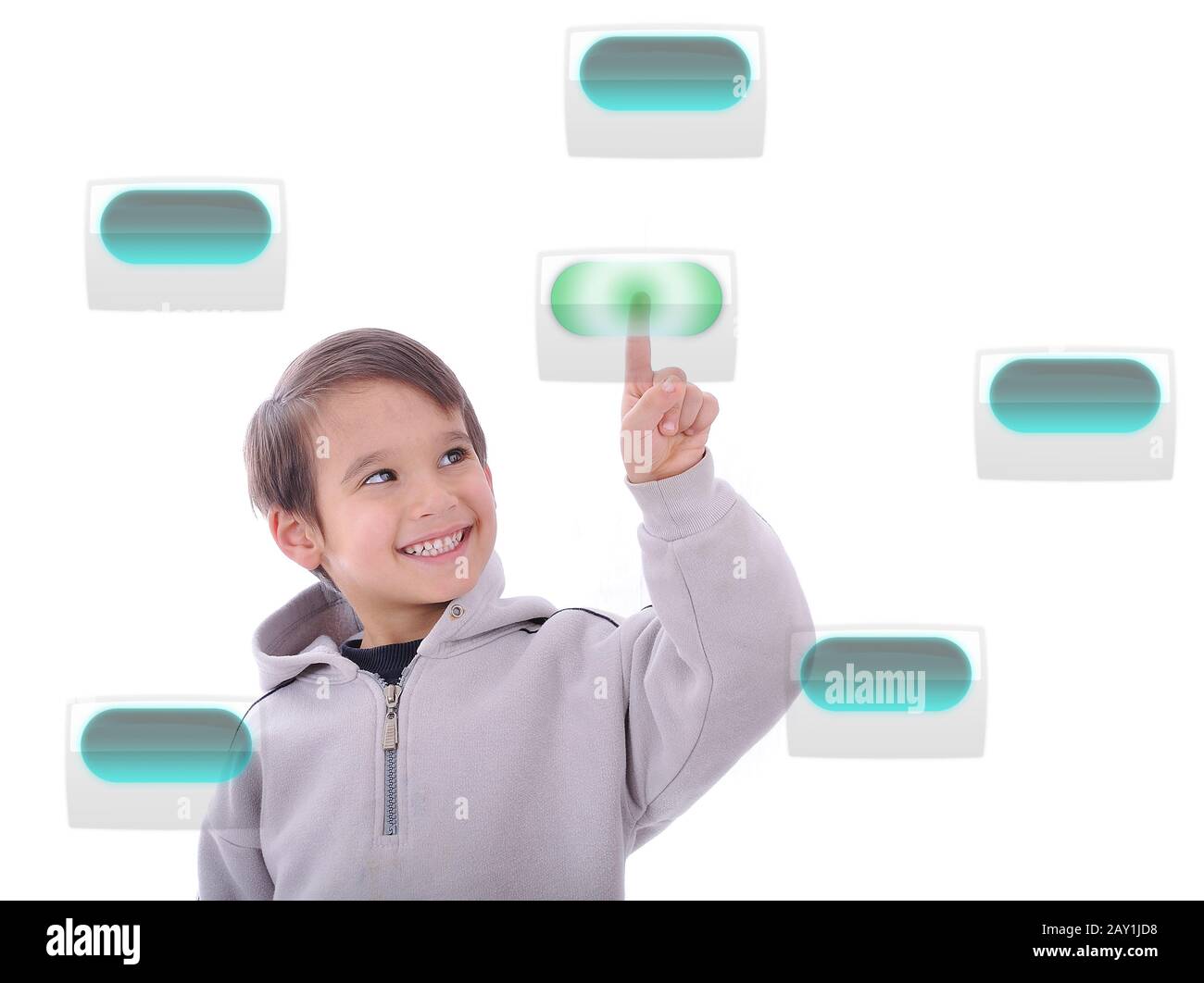 Little cute child pressing digital buttons on touchscreen Stock Photo ...