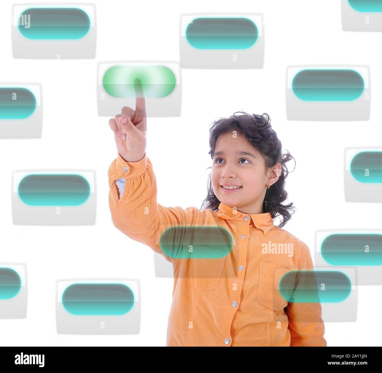 Little cute child pressing digital buttons on touchscreen Stock Photo ...