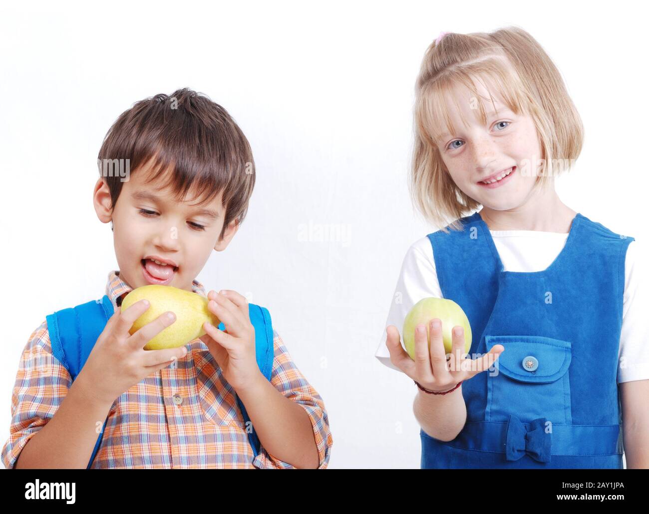Two kids with apples Stock Photo - Alamy