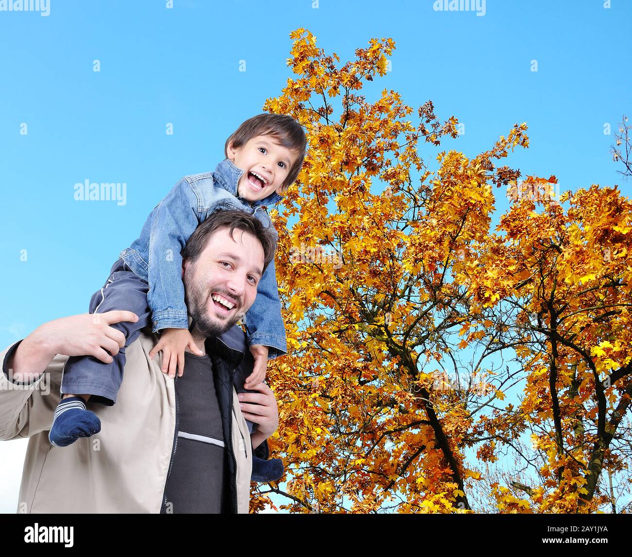 Happy father and his son on the back Stock Photo - Alamy
