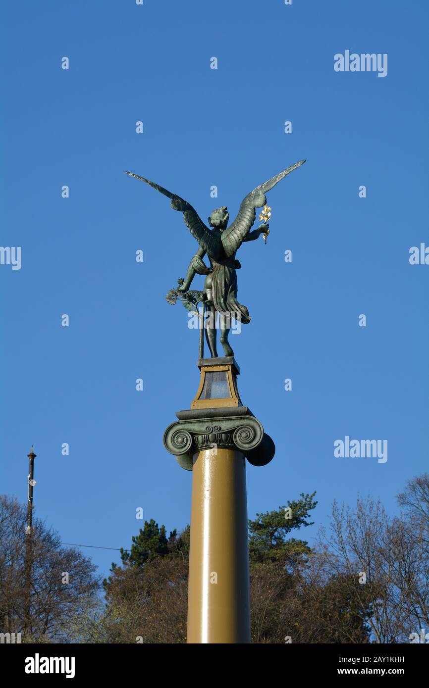 Prague, Czech Republic - angel in art nouveau style on Cech bridge aka ...