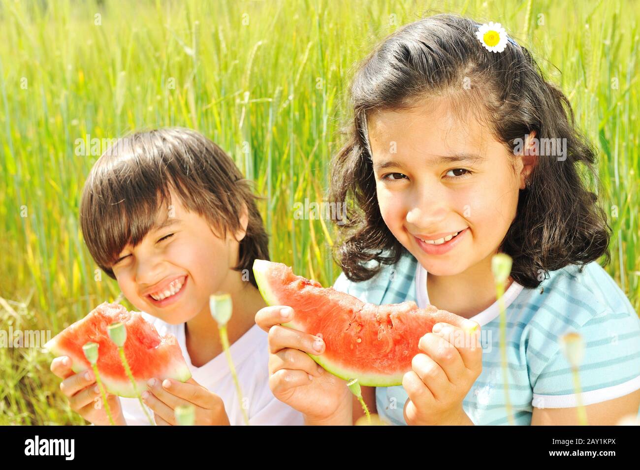 Eating watermelon outside Stock Photo - Alamy