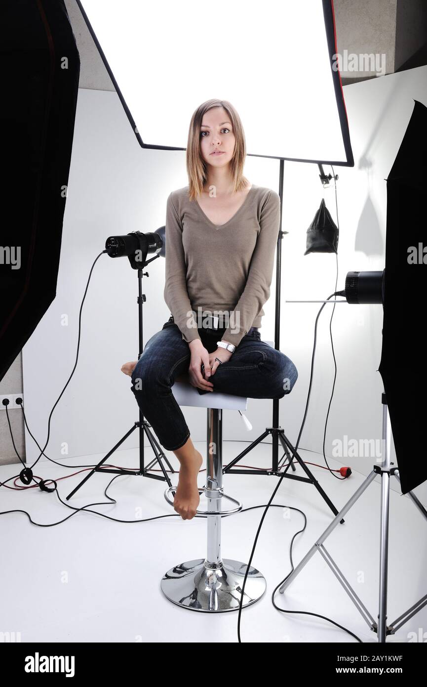 Young beautiful model posing in professionally equipped studio Stock ...