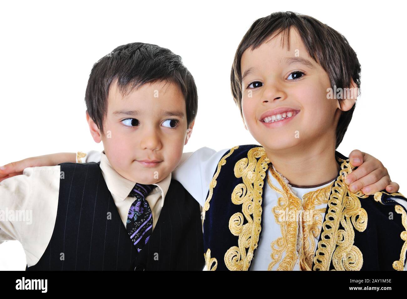 Close up portrait of brothers over white background Stock Photo - Alamy
