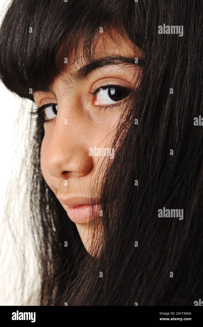 Schoolgirl Black Long Hair Portrait Black Eyes Stock Photo Alamy