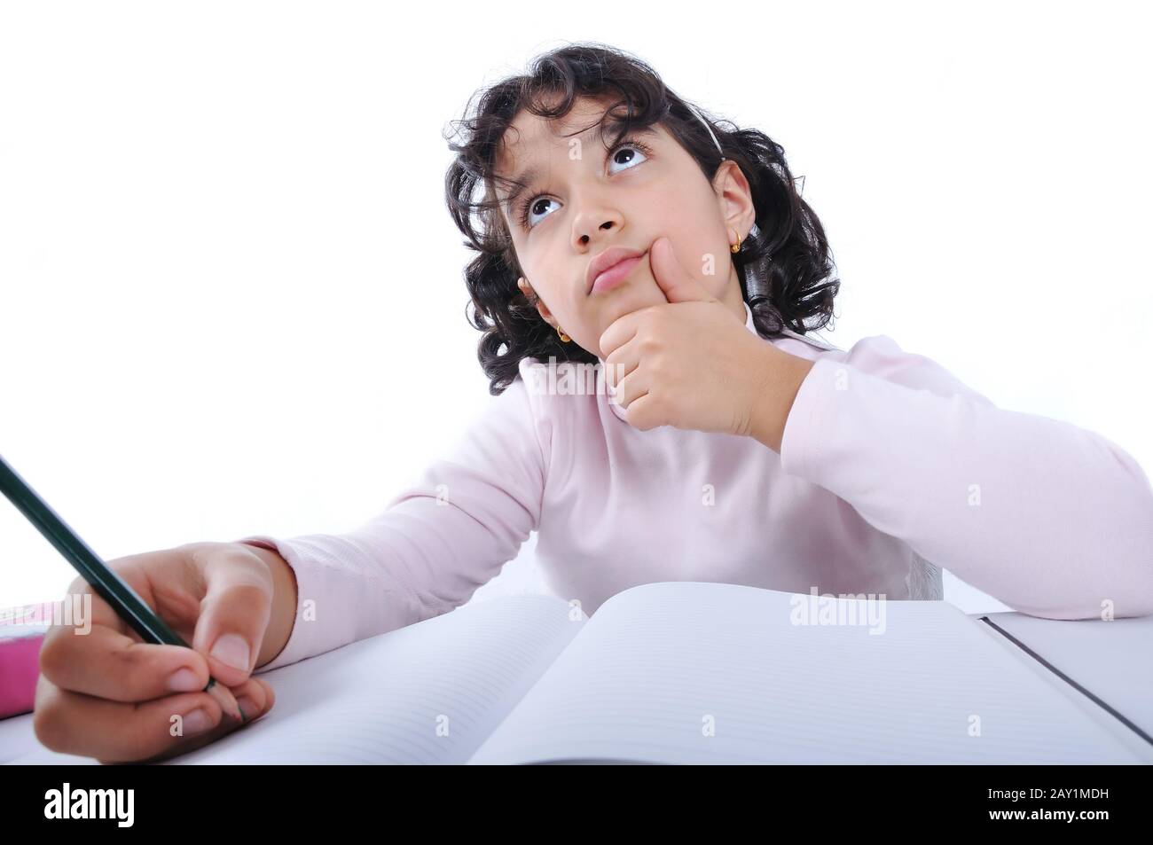 Thinking girl isolated Stock Photo - Alamy