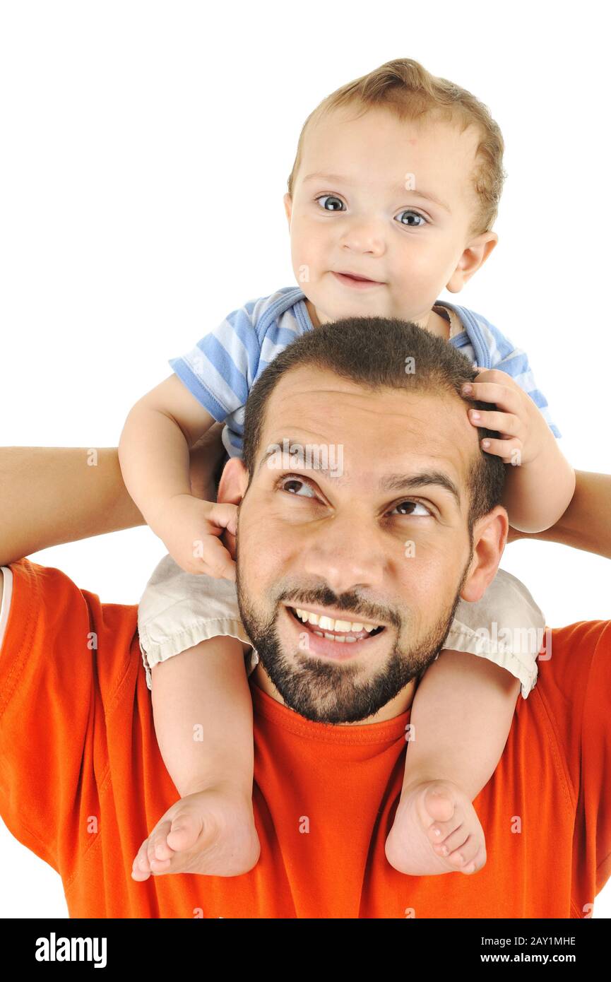 Father and baby son, playing together, isolated, piggyback Stock Photo ...